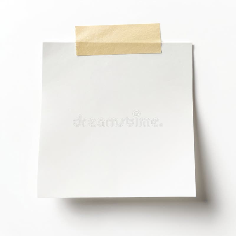 Blank White Square Paper Sheet Attached with Adhesive Tape on a Light ...