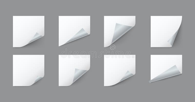 Blank White Square Paper Sheets with Curled Corner Stock Vector ...