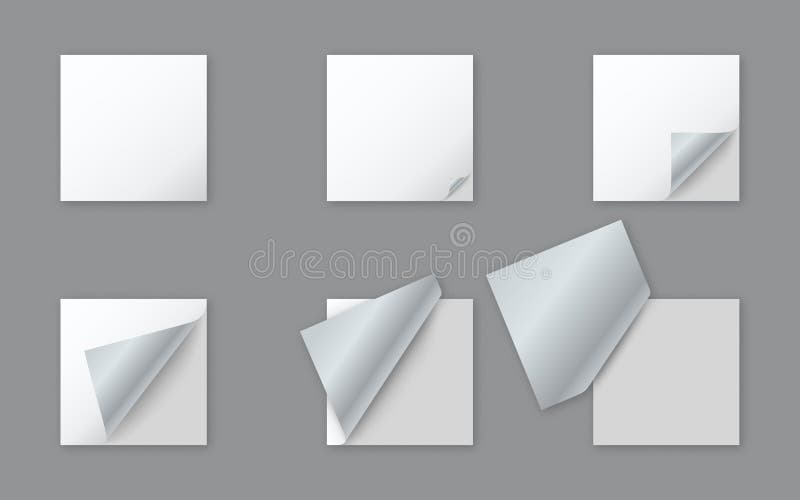 Blank White Square Paper Stickers with Curled Corner Stock Vector ...