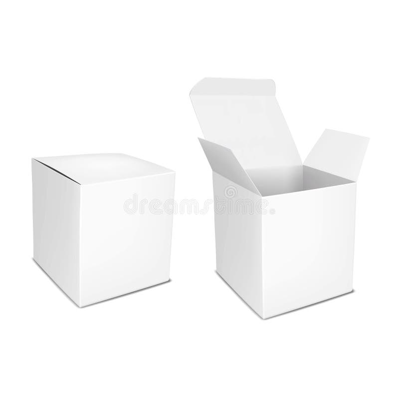 White Square Paperboard Box with Hinged Lid Closed and Open. Realistic ...