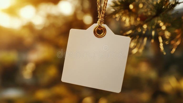 Blank White Square Tag Hanging on Pine Tree Branch Stock Illustration ...