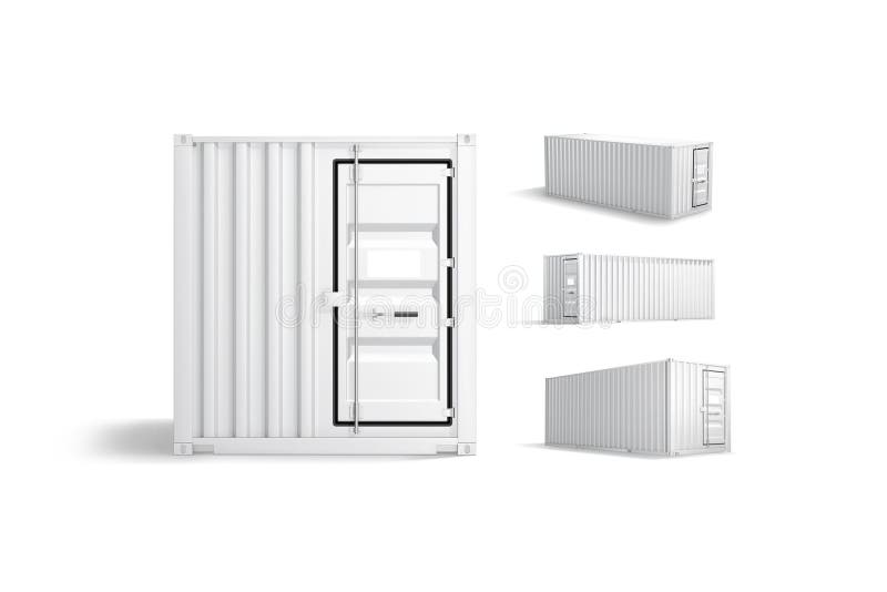 Blank White Steel Cargo Container Mockup, Different Views Stock ...