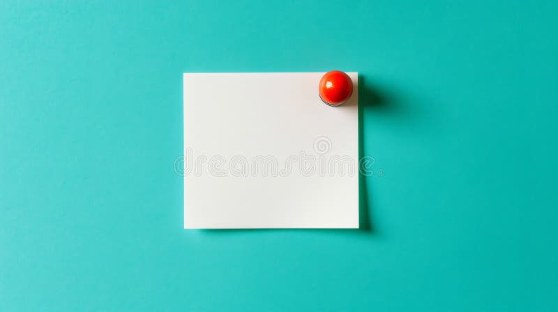 Blank White Sticky Note with Red Pin on Turquoise Background Stock ...