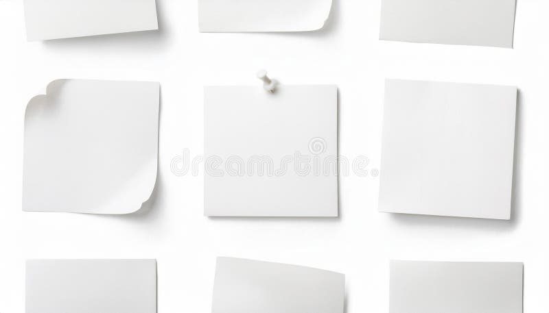 Blank White Sticky Notes with Push Pin on White Background Stock ...