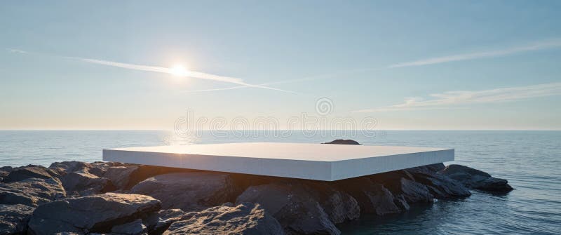 Blank White Stone Platform on Dark Rocks by the Sea. Stock Image ...