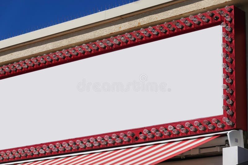 Blank White Store Sign with Lights All Around the Border on a Red ...
