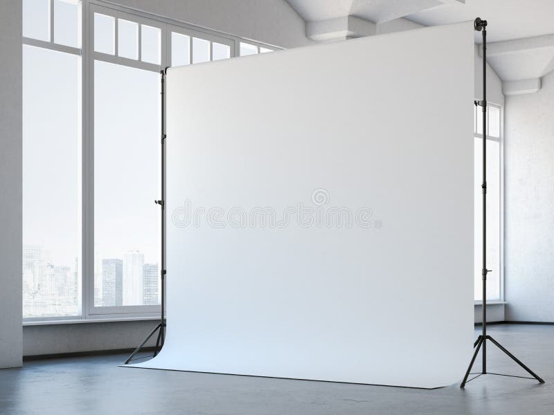 Blank White Studio Background in Loft Interior. 3d Rendering Stock ...