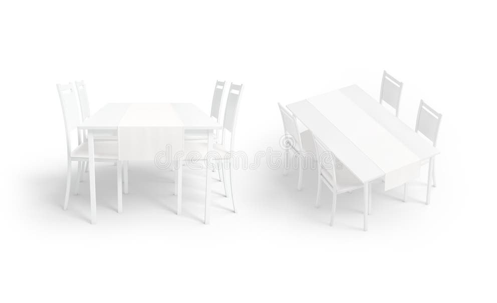 Blank White Table Runner Mockup, Front and Side View Stock Illustration ...
