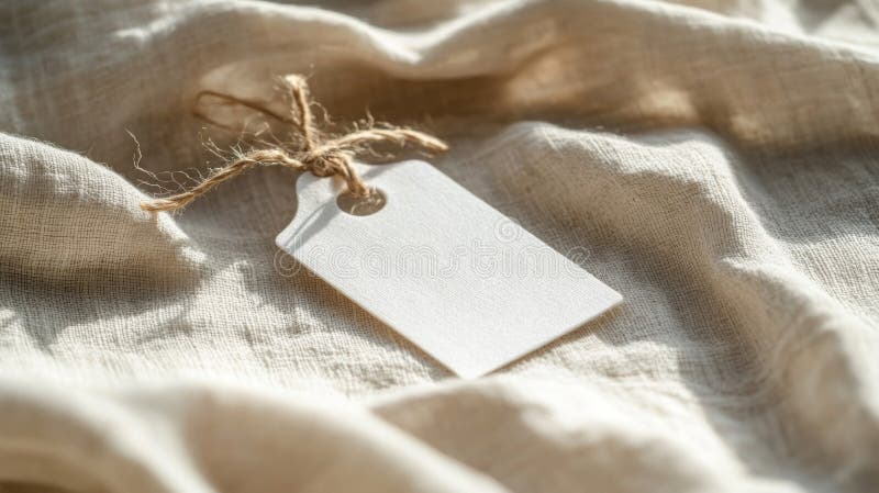 Blank White Tag on Beige Fabric Background Stock Illustration ...