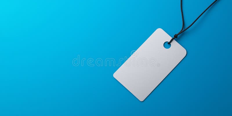 Blank White Tag with Black String on a Vibrant Blue Background Stock ...