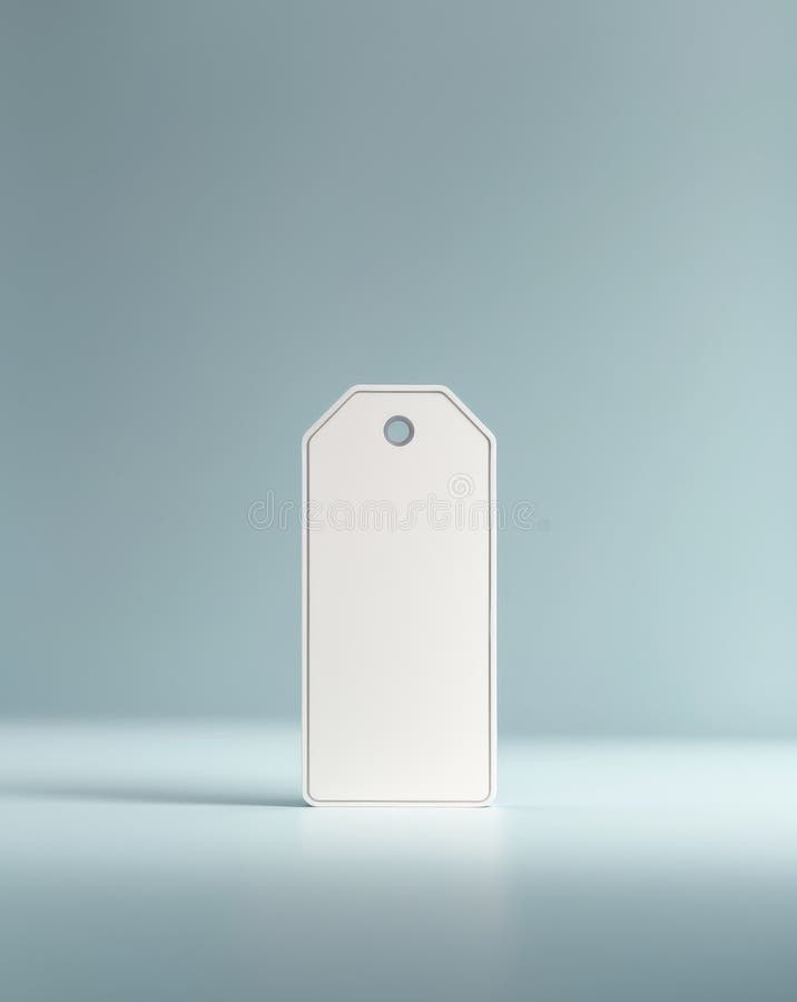 Blank White Tag with Gray Borders on Light Blue Background. Stock Photo ...