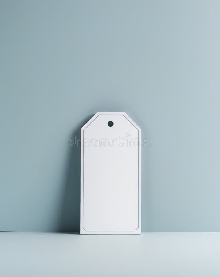 Blank White Tag with Gray Borders on Light Blue Background Stock Image ...