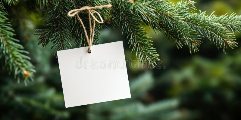Blank White Tag Hanging from Pine Tree Branch, Perfect for Holiday ...