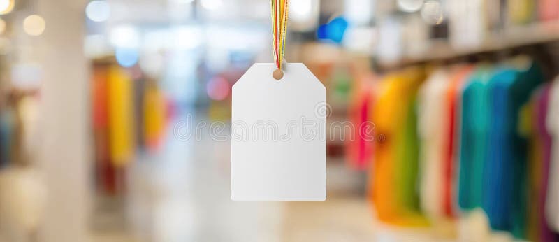 Blank White Tag Mockup Hanging in a Retail Store Setting Stock Photo ...