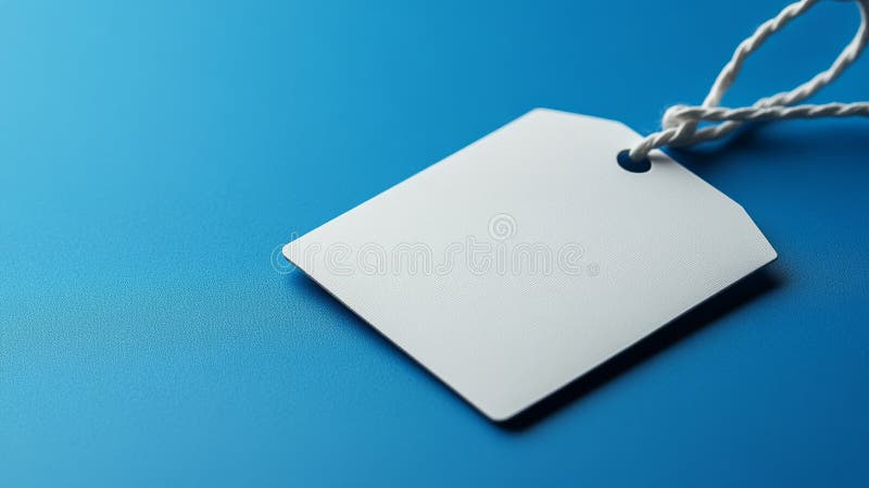 Blank White Tag with Rope on Blue Background. Stock Image - Image of ...