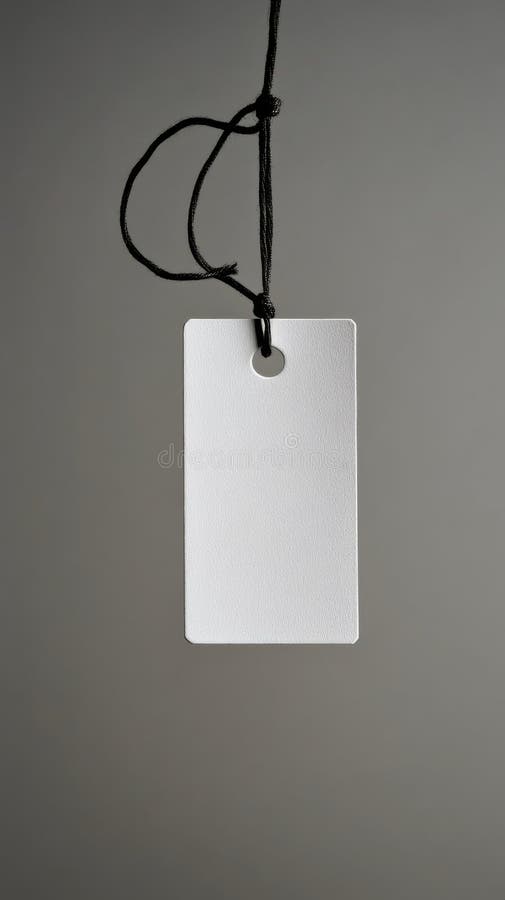 Blank White Tag Hanging from a Black String Against a Gray Background ...