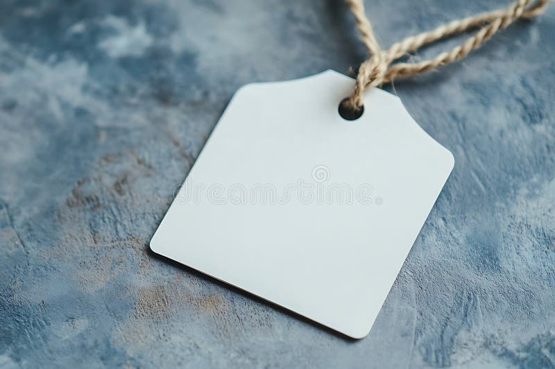 Blank White Tag Tied with Twine on Textured Background Stock ...