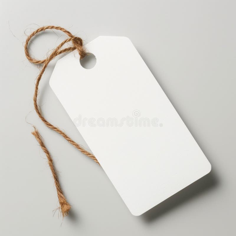 Blank White Tag with Twine on Gray Background Stock Image - Image of ...