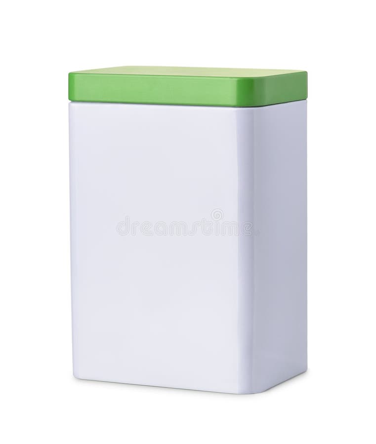 Blank White Tin Container with Green Lid Stock Photo - Image of pack ...