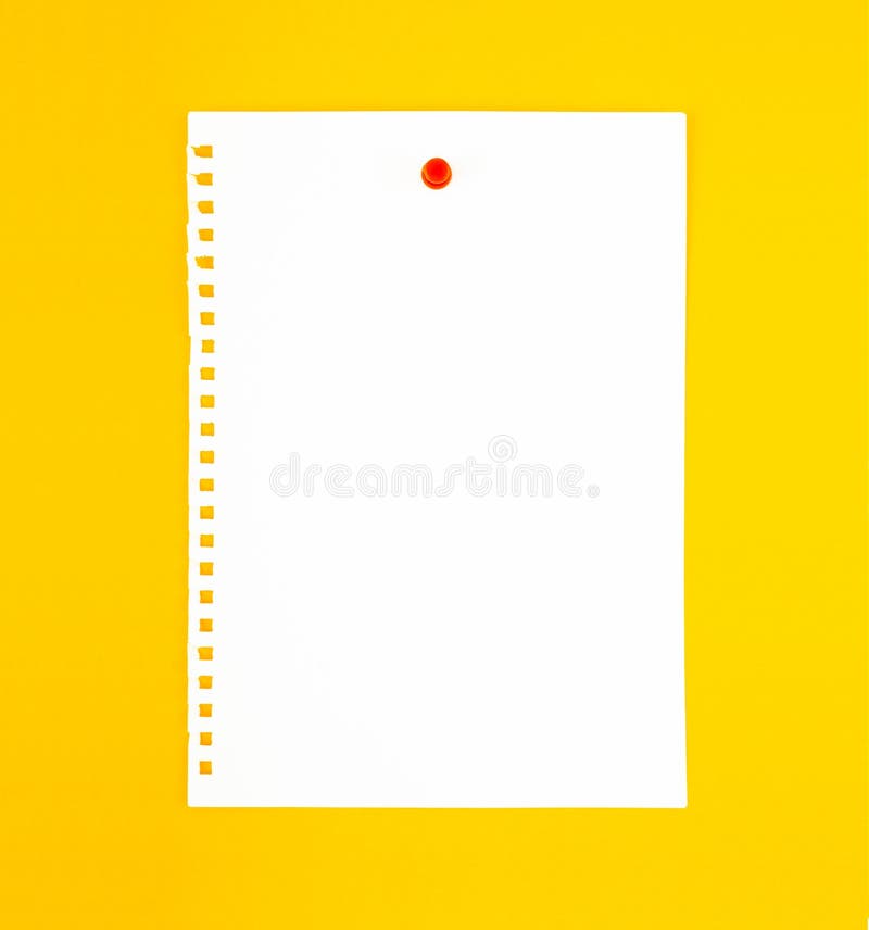 The Blank White Torn Paper Note with Push Pin on Yellow Board ...