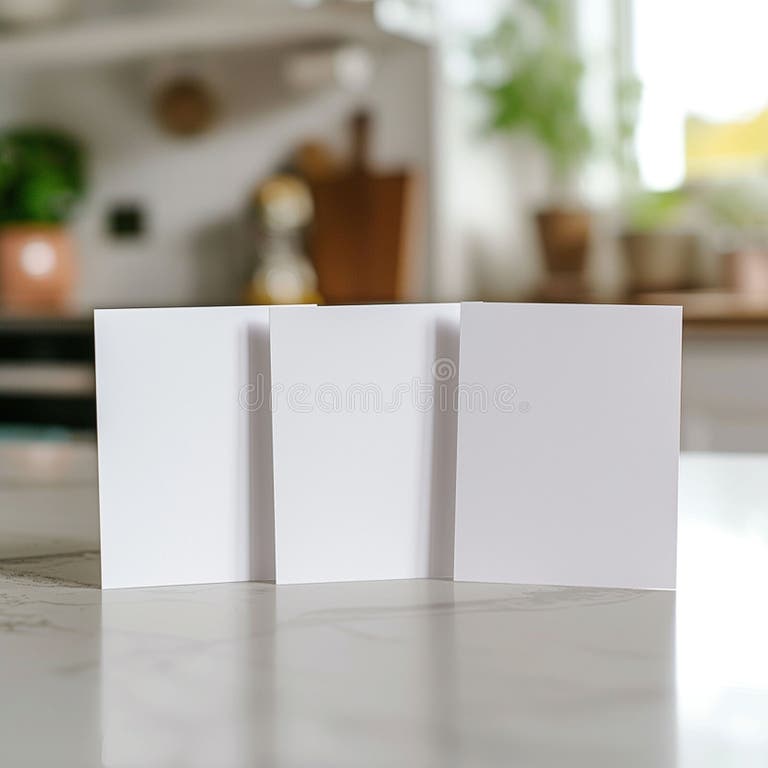 Blank White Tri-fold Card on a Kitchen Countertop Surrounded by ...
