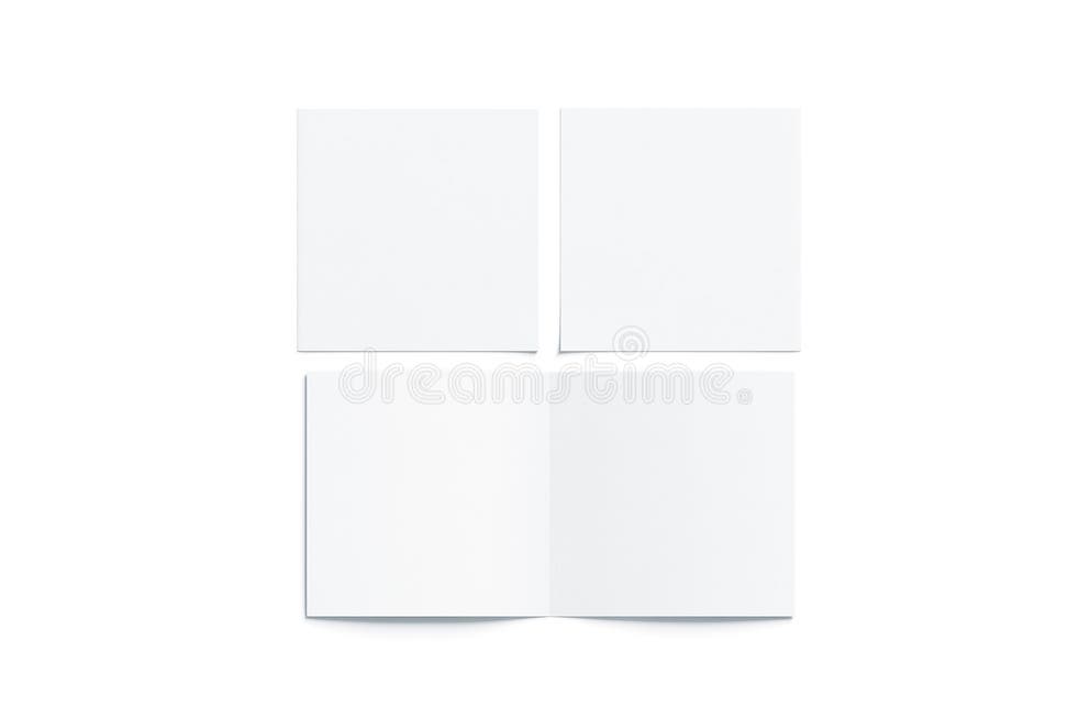Blank White Two Folded Square Booklet Mock Up, Opened Closed Stock ...