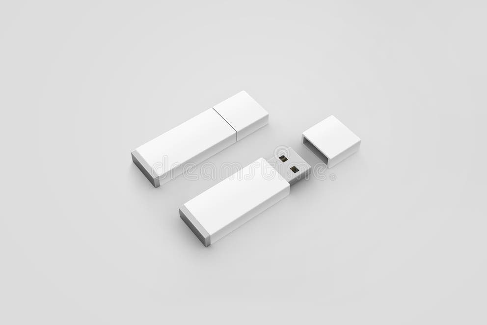 Blank White Usb Drive Design Mockup, 3d Rendering, Opened Closed Stock ...