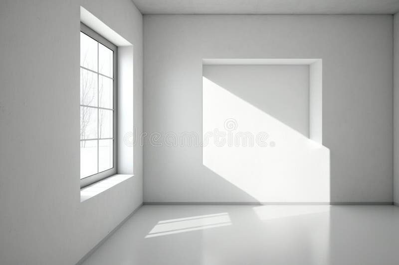 Blank White Wall with Window and Concrete Floor, Mock Up Generative AI ...