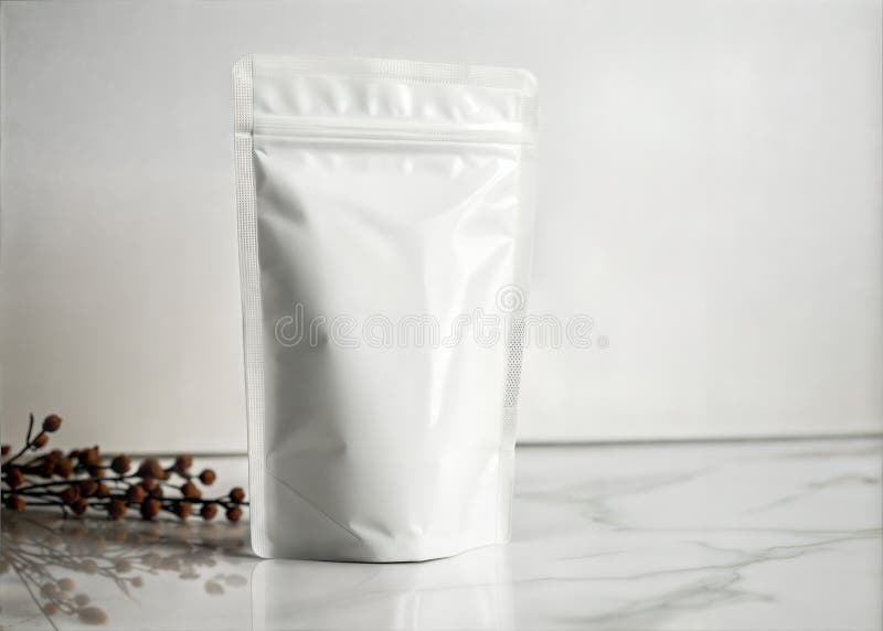 Blank White Ziplock Packaging Bag on Marble Surface Stock Illustration ...