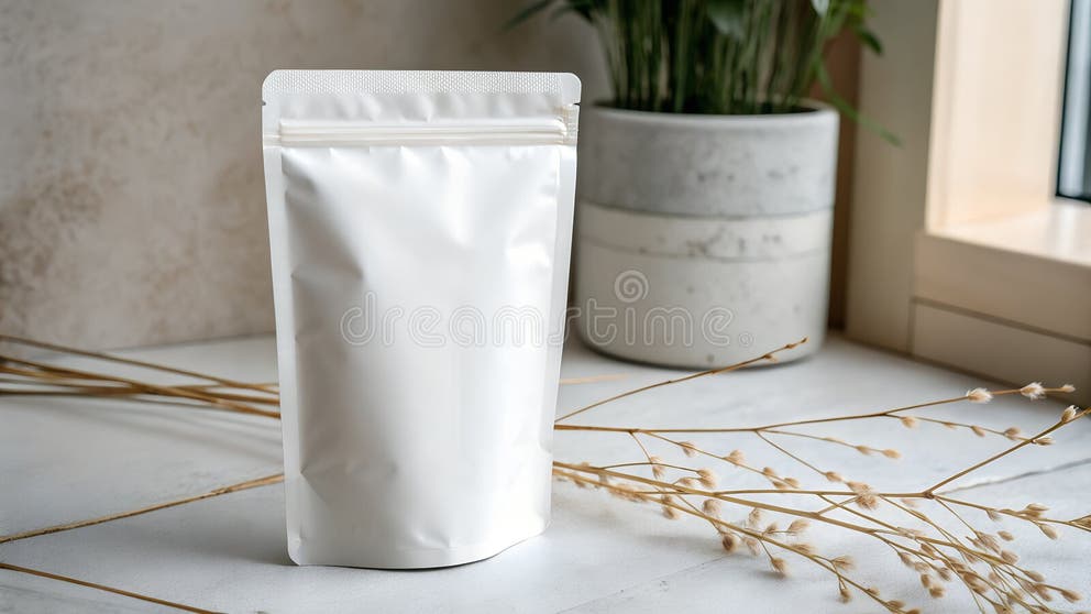 Blank White Ziplock Pouch on a Light-Colored Surface Stock Illustration ...