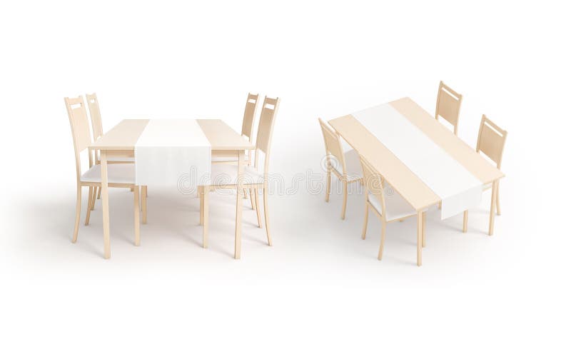 Blank Wood Table with White Runner Mockup, Front Side View Stock ...
