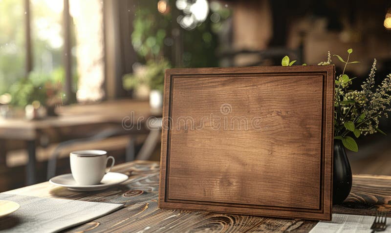 Blank Wooden Menu Board on Wooden Table in Cafe Stock Photo - Image of ...