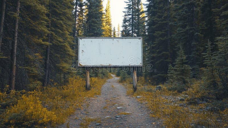 A Blank Wooden Signboard in a Forest Path Stock Illustration ...