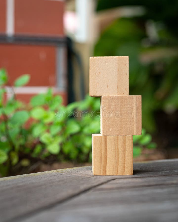 3 Blank Wooden Square Blocks Stacked on Table Stock Photo - Image of ...