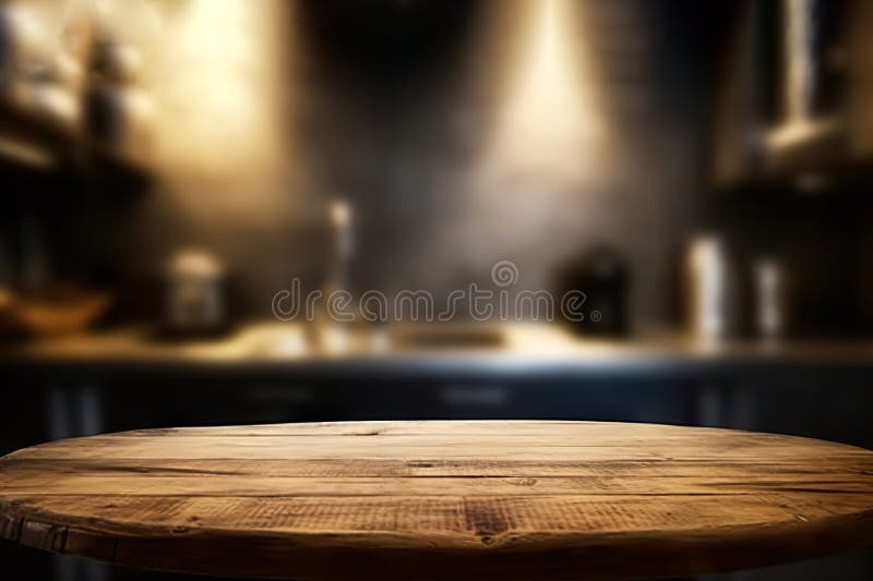 Blank Wooden Table with Kitchen Backdrop for Decoration. Created with ...
