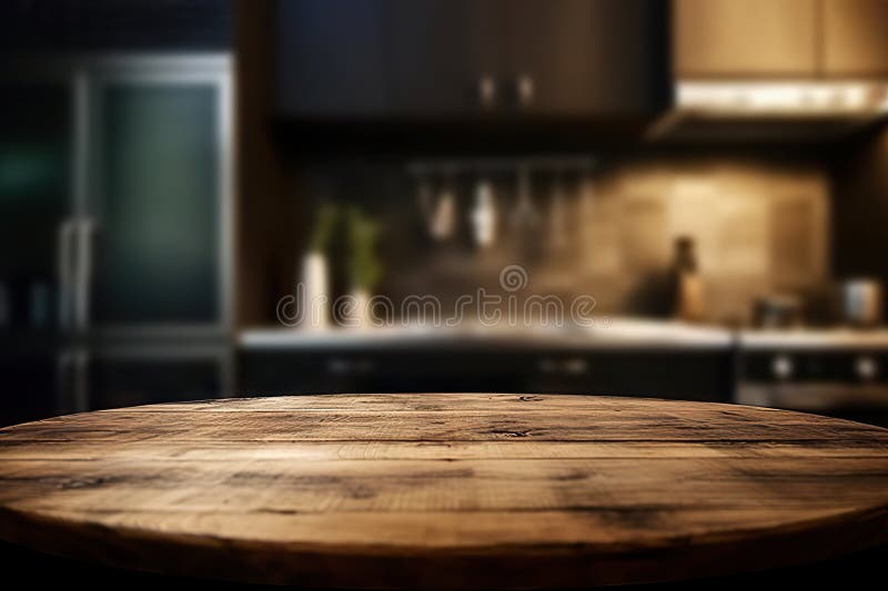 Blank Wooden Table with Kitchen Backdrop for Decoration. Created with ...