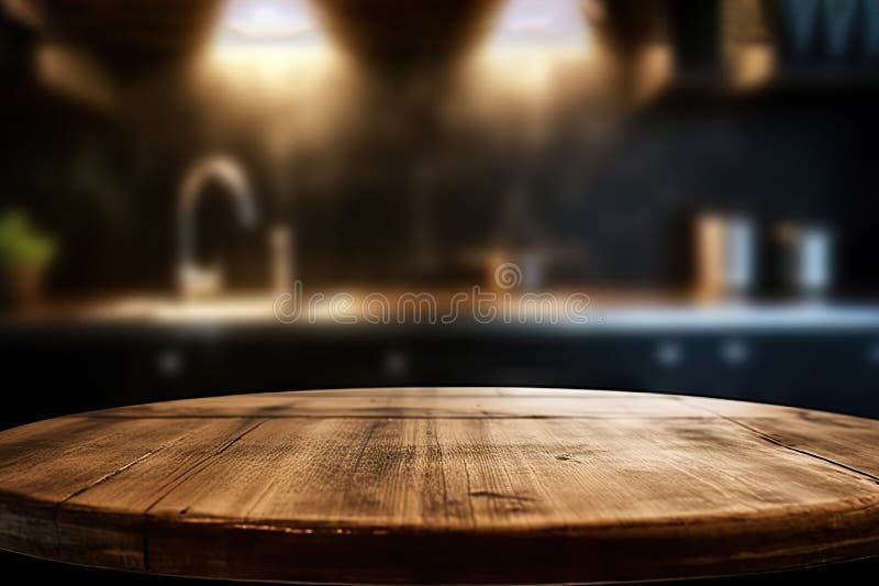 Blank Wooden Table with Kitchen Backdrop for Decoration. Created with ...