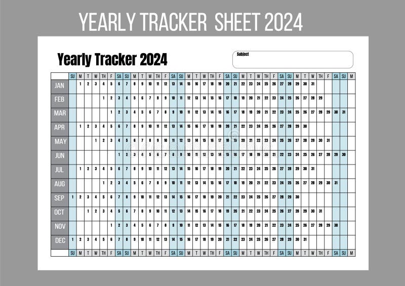 Blank Year Tracker Sheet, Habit Tracker, Start on Sunday, 2024 Calendar ...