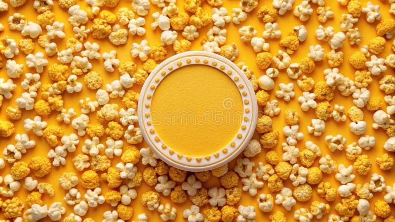Blank Yellow Circle Surrounded by Popcorn on a Yellow Background ...