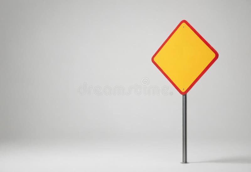 Blank Yellow Diamond Shaped Road Sign on Pole Stock Photo - Image of ...
