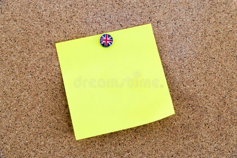 Blank Yellow Paper Note Pinned with Great Britain Flag Thumbtack Stock ...