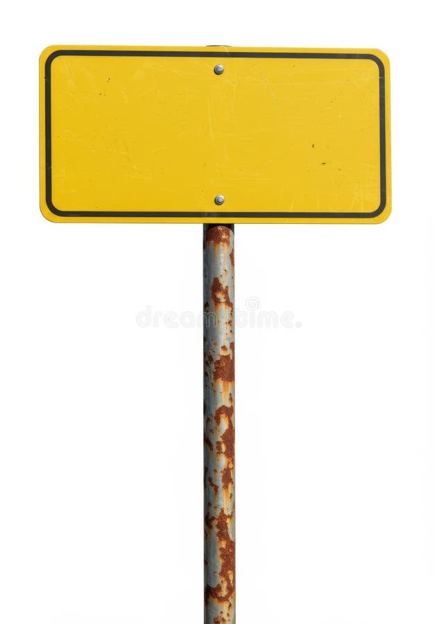 Blank Yellow Road Sign with a Black Border on a Rusty Metal Pole Stock ...