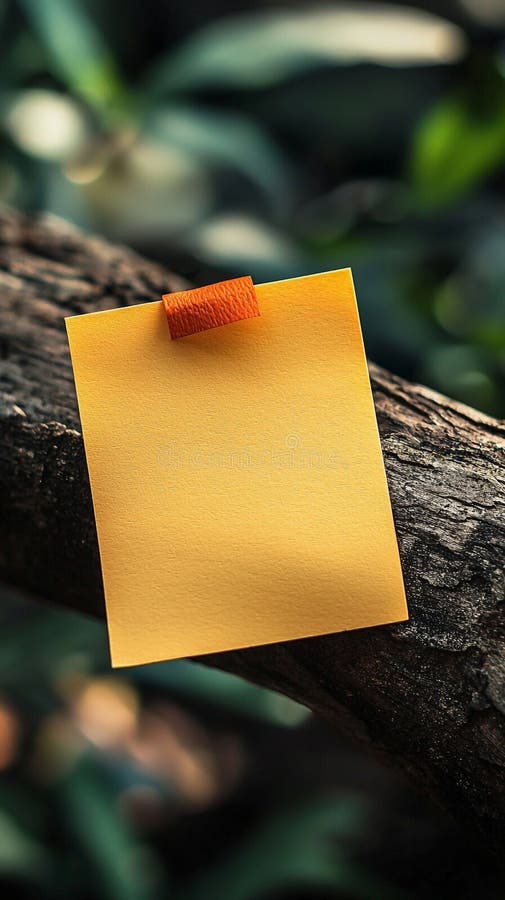Blank Yellow Sticky Note on Tree Trunk in Lush Green Nature Setting ...