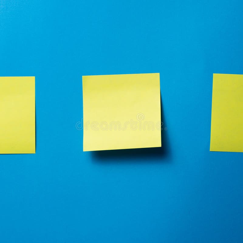 Yellow Blank Sticky Note on Blue Wall Stock Image - Image of post, note ...
