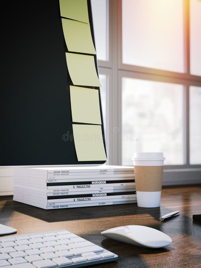 Blank Yellow Sticky Notes on the Display of Computer. 3d Rendering ...