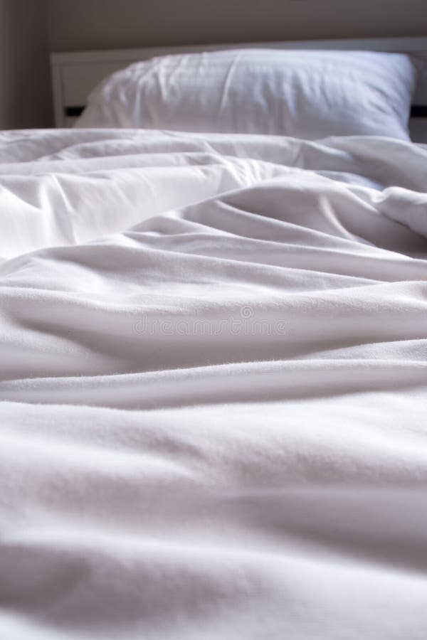 White Blanket Crumpled on the Bed Stock Image - Image of comfortable ...