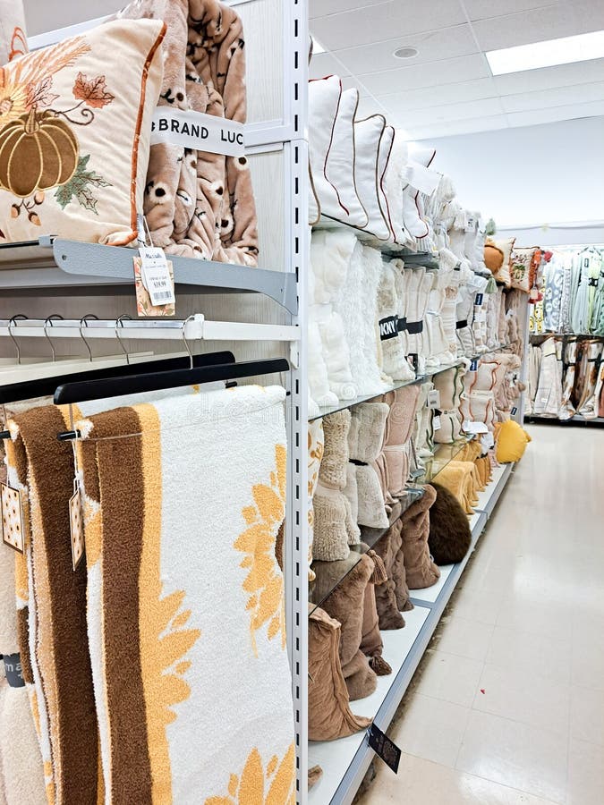 Blankets and Throws and Bed Covers on Display in a Store. Home Goods on ...