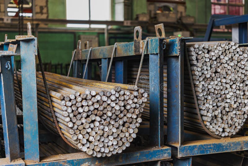 Blanks of Metal Rods at the Factory for Further Processing. Warehousing ...