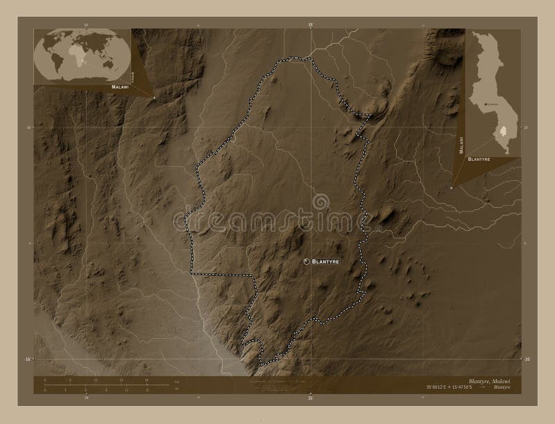 Blantyre, Malawi. Sepia. Labelled Points of Cities Stock Illustration ...