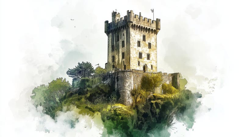 Blarney Castle. Blarney Castle Hand Drawn Watercolor Illustration Stock ...